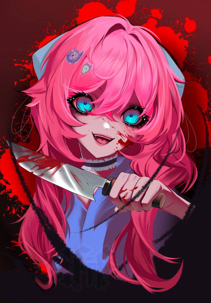 Safebooru - 1girl :d blood blood on face blue eyes blue hoodie ...