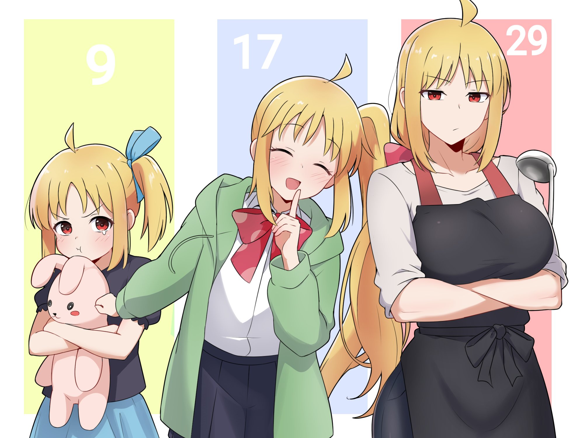 Safebooru - 1girl age progression ahoge amogan apron black apron black shirt black skirt blonde ...