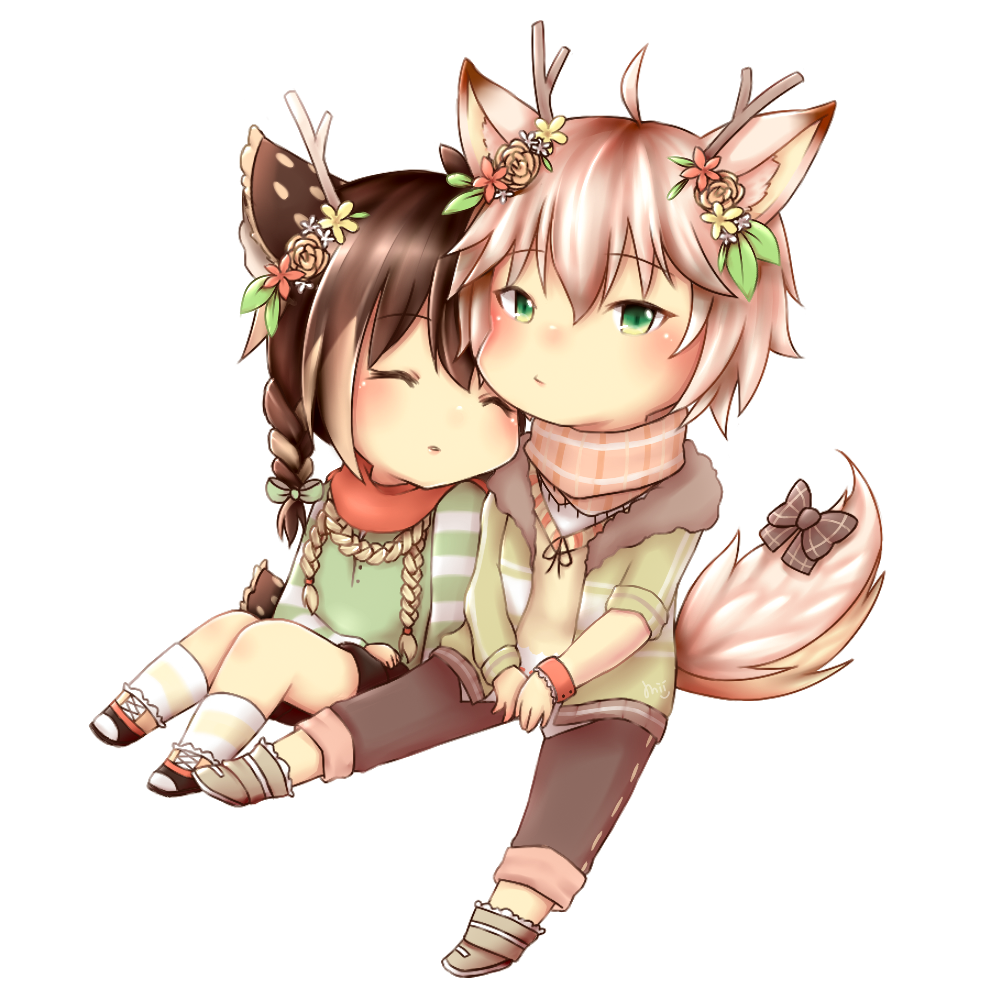 Safebooru - 1boy 1girl ^ ^ ahoge animal ear fluff animal ears ankle ...