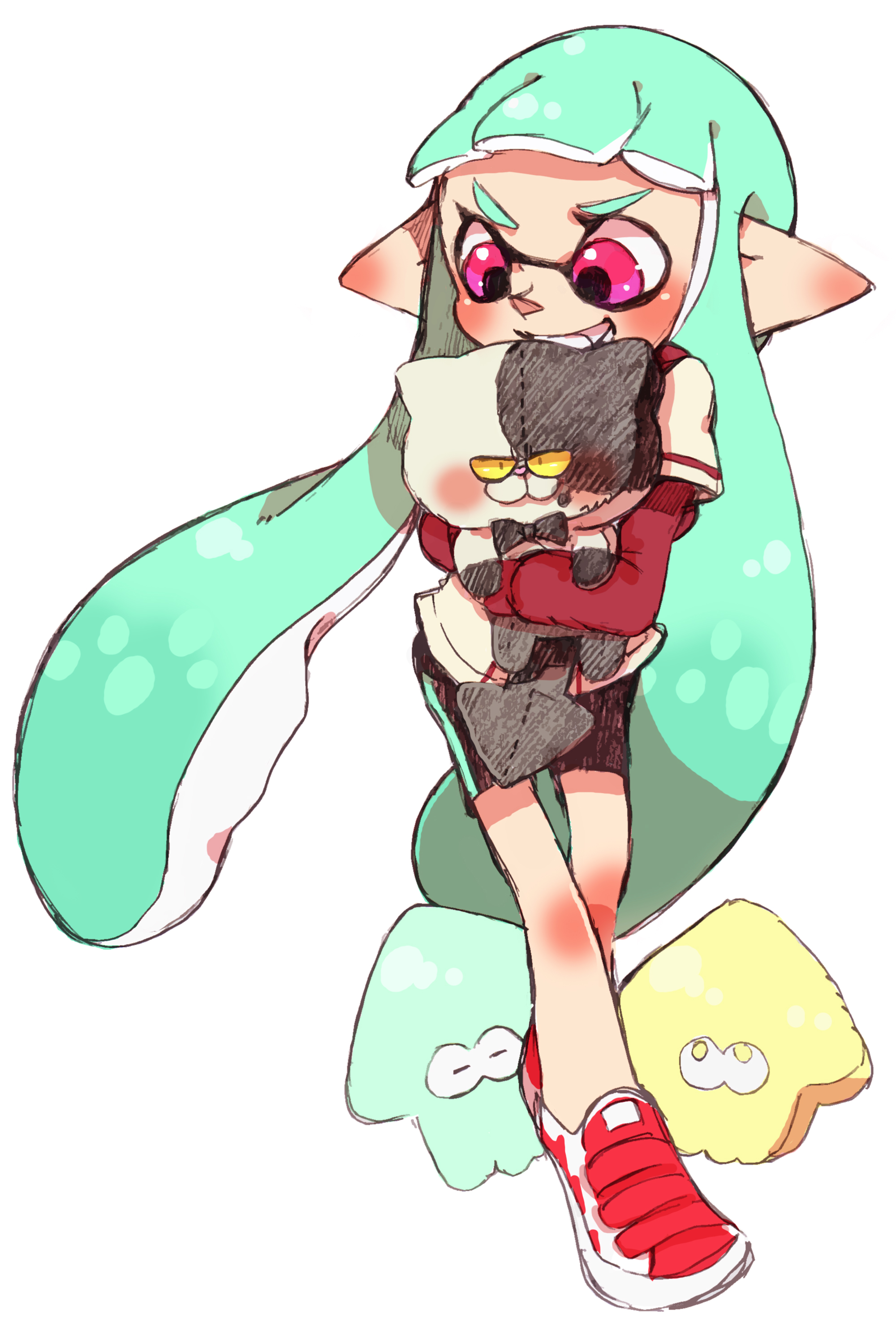 Safebooru - 1girl absurdres aqua hair bike shorts bowtie domino mask ...