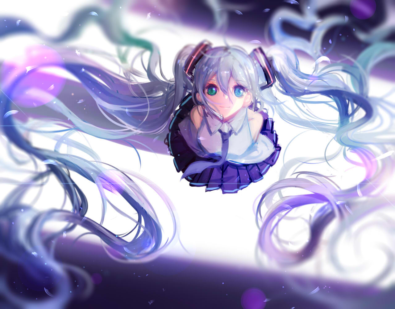 Safebooru - 1girl absurdly long hair aqua hair bangs black necktie black skirt blue eyes from ...