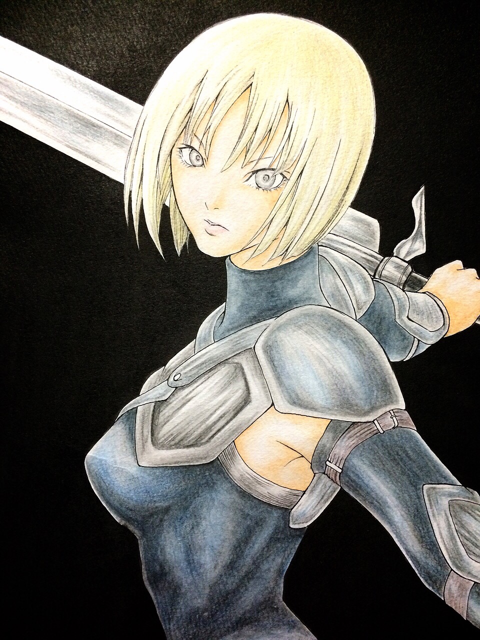 Safebooru - 1girl armor armpits black background blonde hair buckle ...