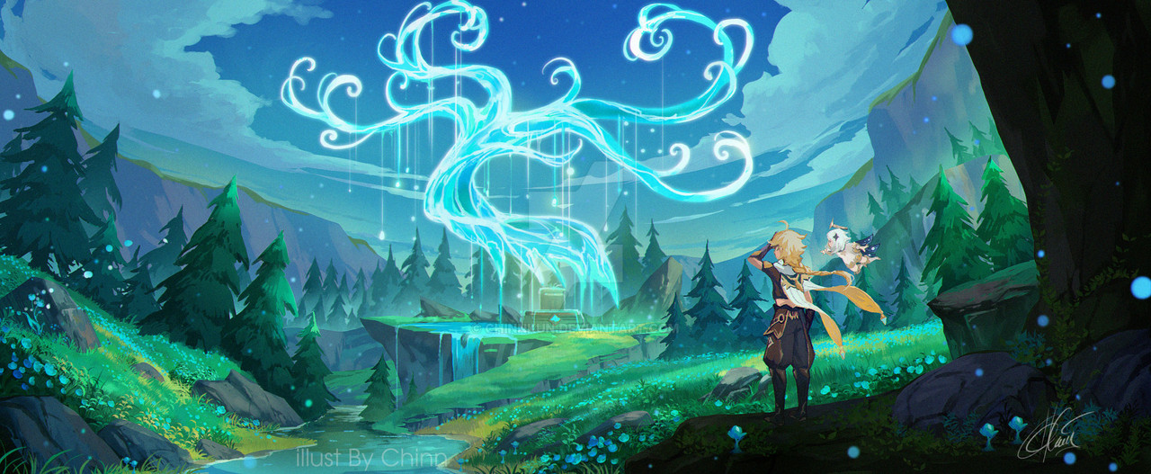 Safebooru - 1boy 1girl aether (genshin impact) blue flower chinnkun ...