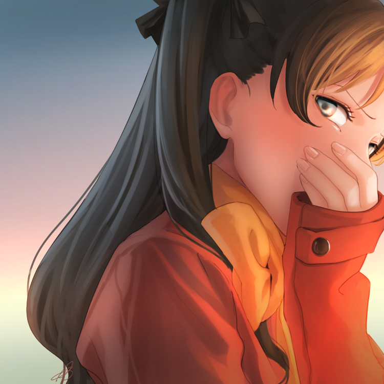 Safebooru - 1girl amino (tn7135) bangs black hair coat covering mouth fate/stay night fate ...