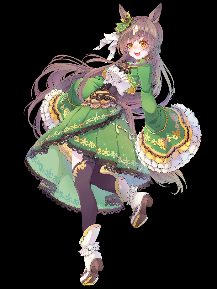 Safebooru - 1girl animal ears brown eyes brown hair dress frilled sleeves frills full body green ...