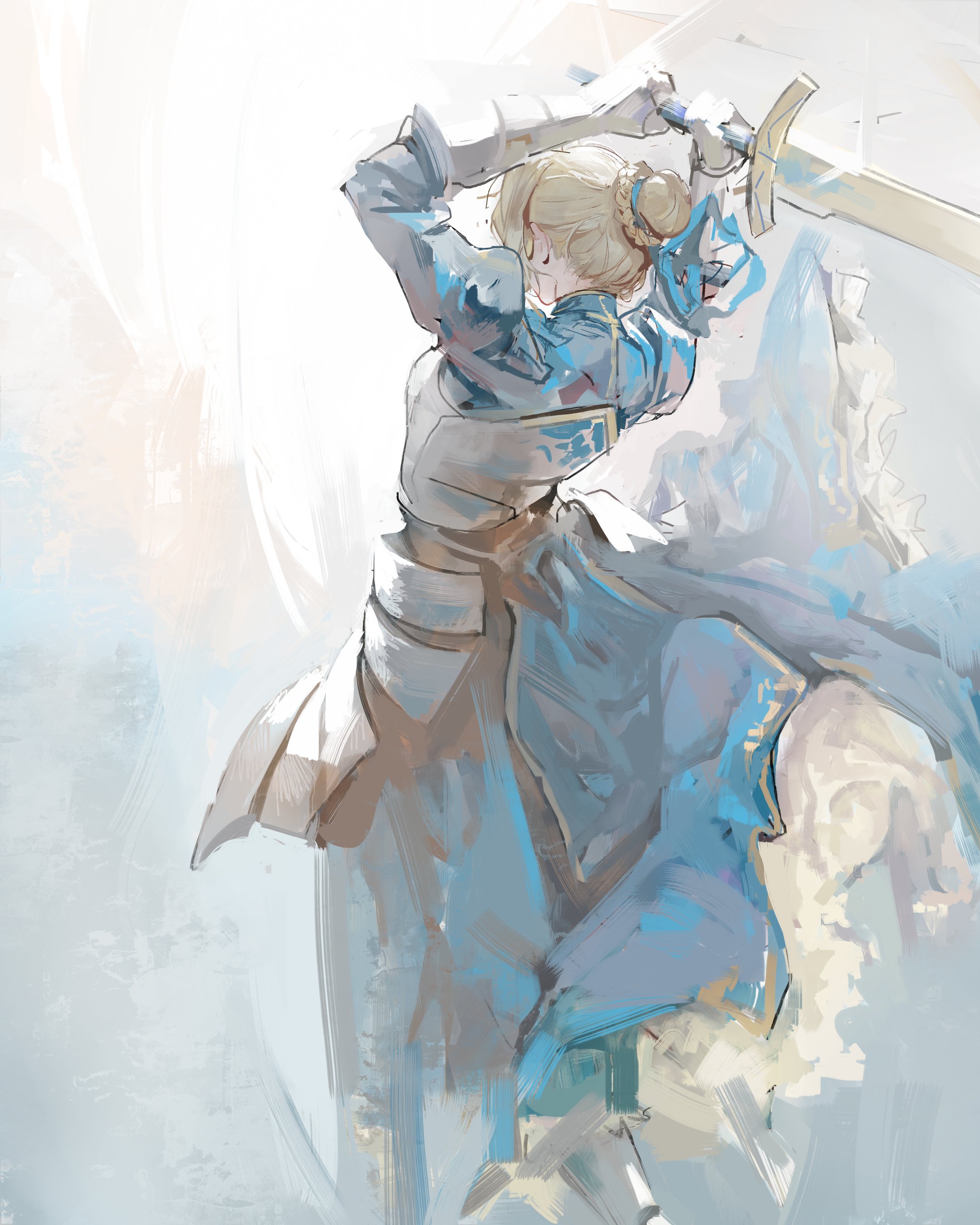 Safebooru - 1girl absurdres armor armored dress artoria pendragon (fate) back blonde hair bun ...