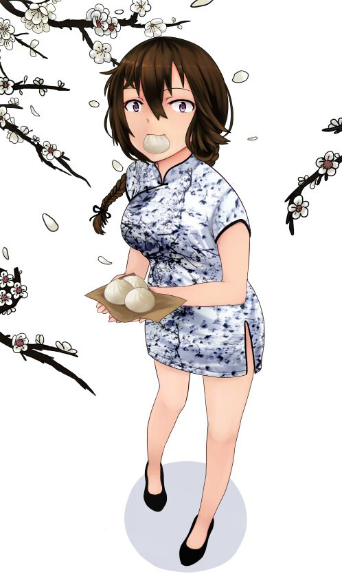 Safebooru - 1girl beifeng han black hair black shoes china dress chinese clothes food food in ...