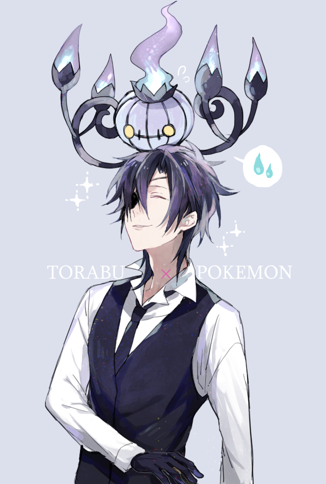 Safebooru - 1boy black gloves black hair chandelure closed eyes ...