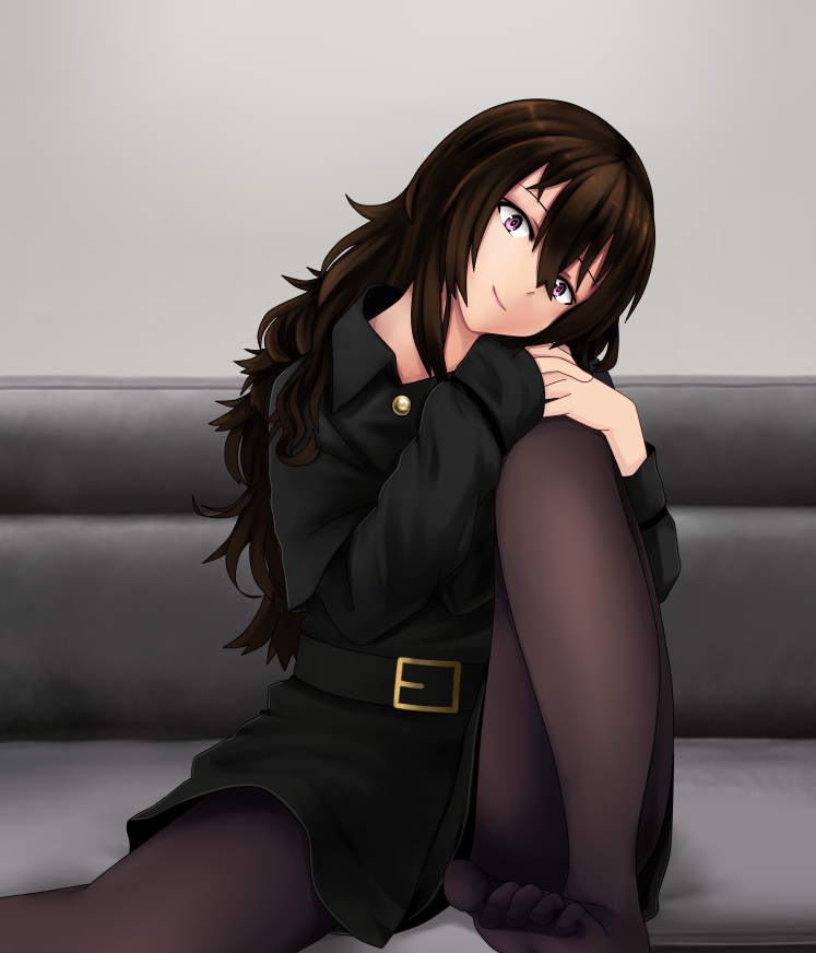 Safebooru - 1girl beifeng han belt black hair black legwear hair between eyes long hair looking ...