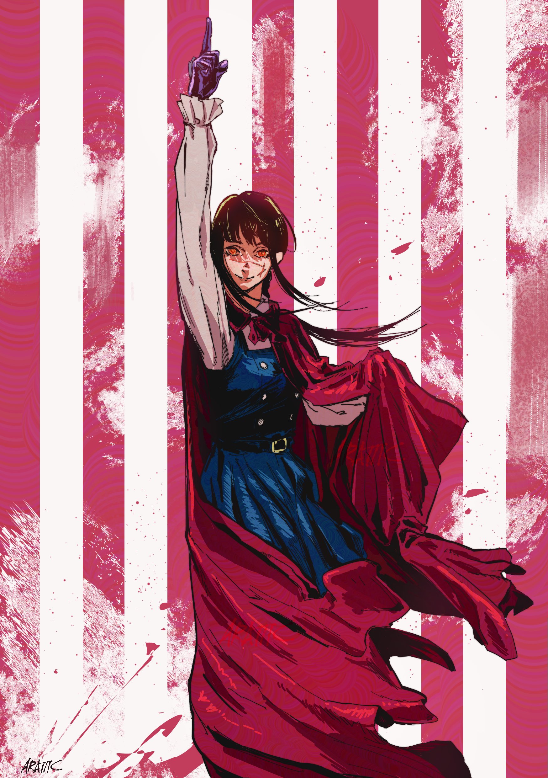 Safebooru - 1girl absurdres american flag arattic black hair cape chainsaw man cross scar dress ...