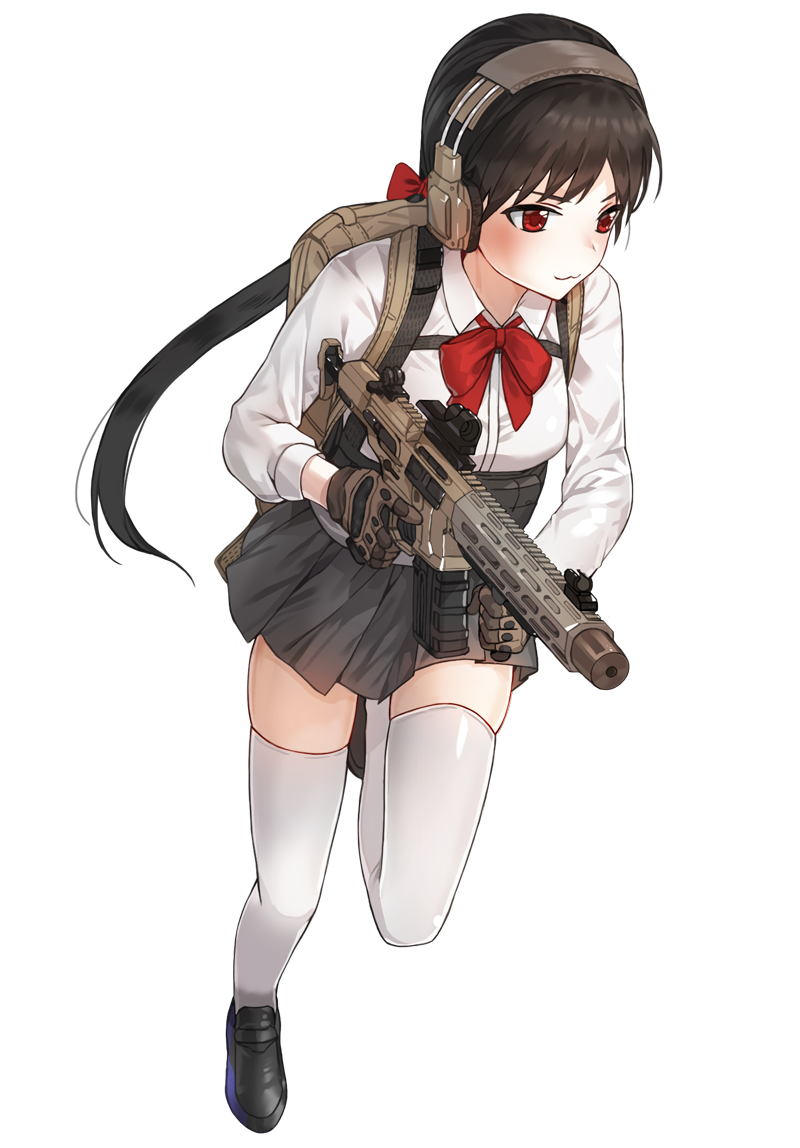 Safebooru - 1girl :3 ar-15 black hair ear protection gloves gun kfr ...