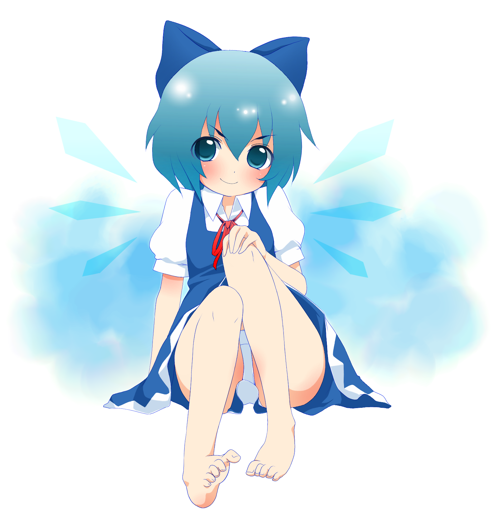 Safebooru - barefoot blue eyes blue hair bow cirno feet hair bow highres short hair touhou ...