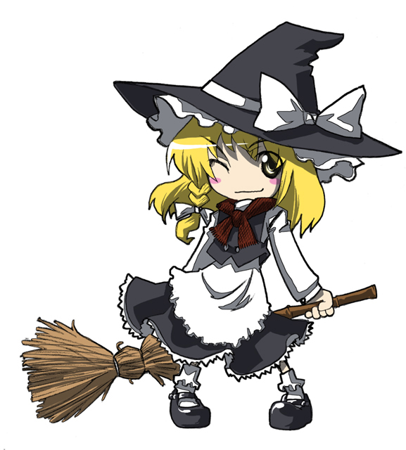 Safebooru - blonde hair braid broom chibi gengorou hat kirisame marisa short hair simple ...