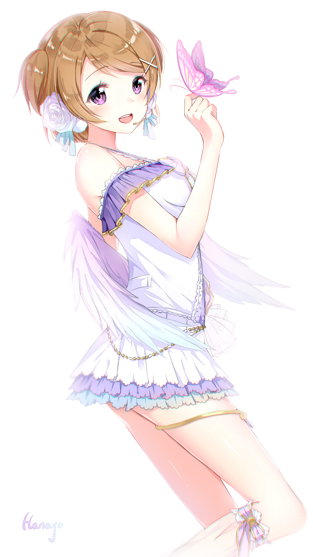 Safebooru - angel barefoot blush brown eyes brown hair dress headdress koizumi hanayo love live ...