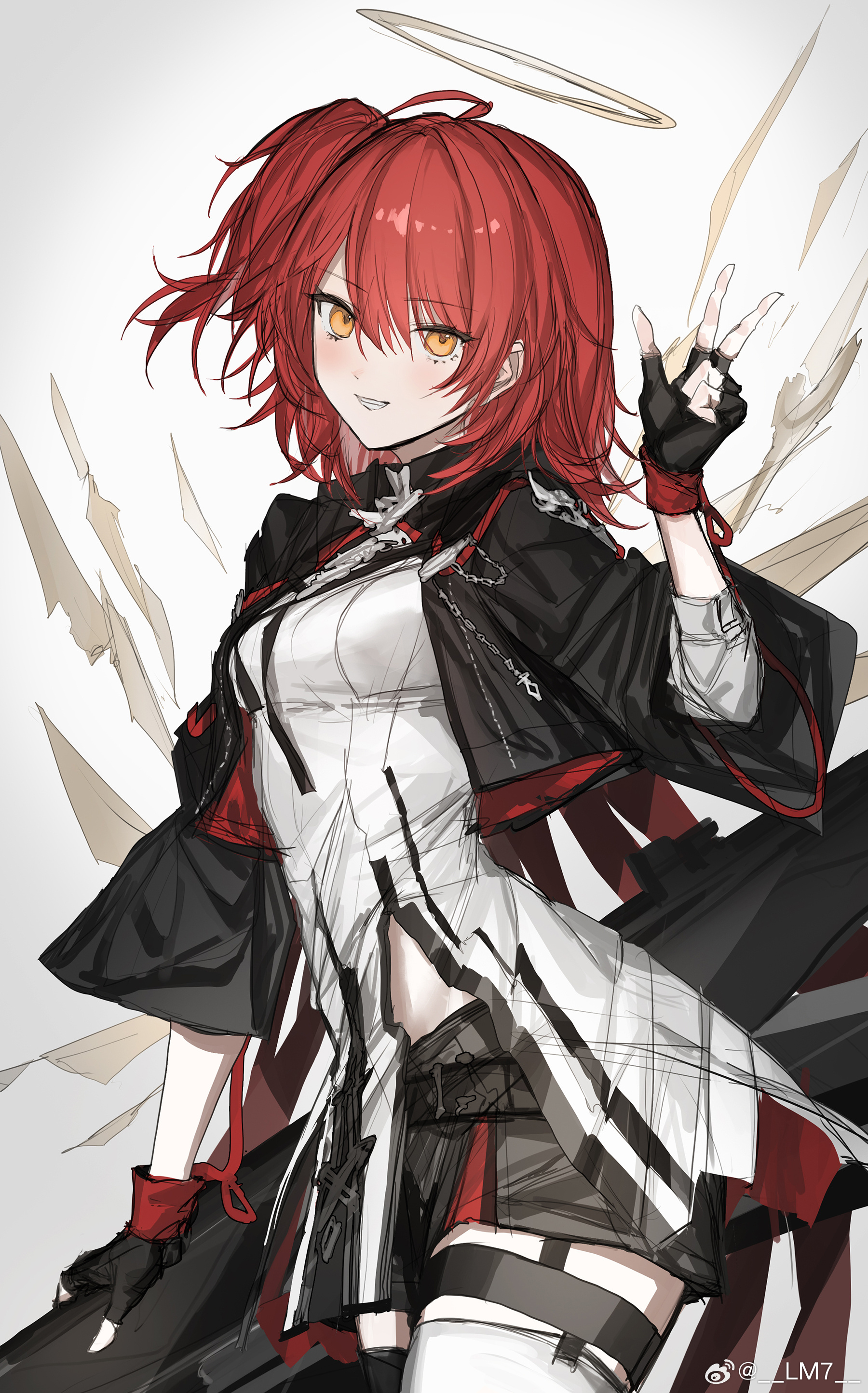 Safebooru - 1girl absurdres ahoge arknights arm at side artist name black gloves black jacket ...