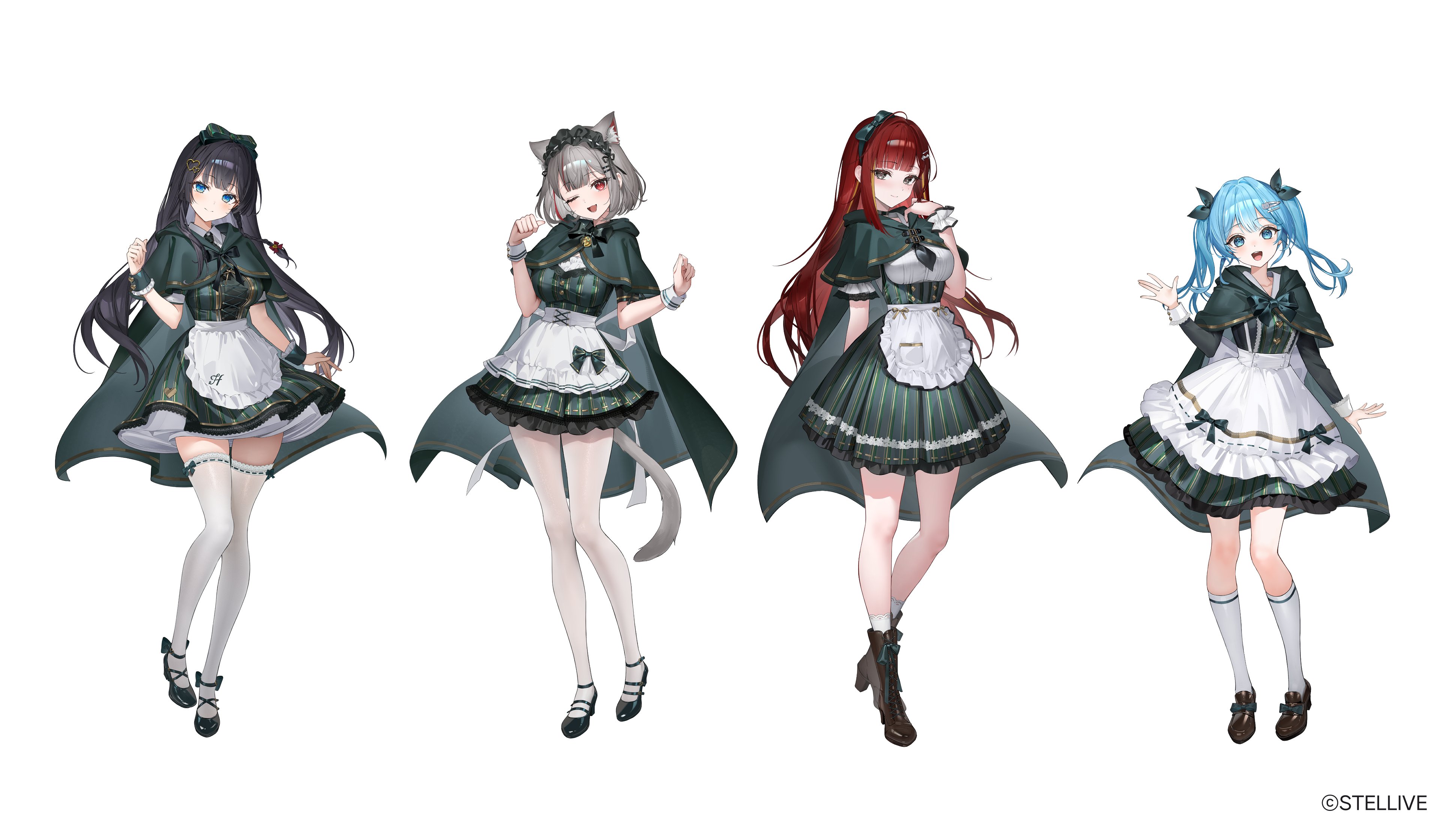 Safebooru - 4girls absurdres akane lize animal ears apron arahashi tabi black dress black hair ...
