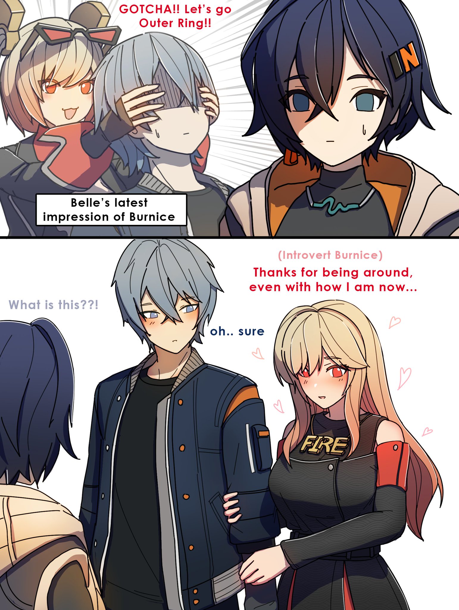 Safebooru - 1boy alternate hairstyle belle (zenless zone zero) brother and sister burnice white ...