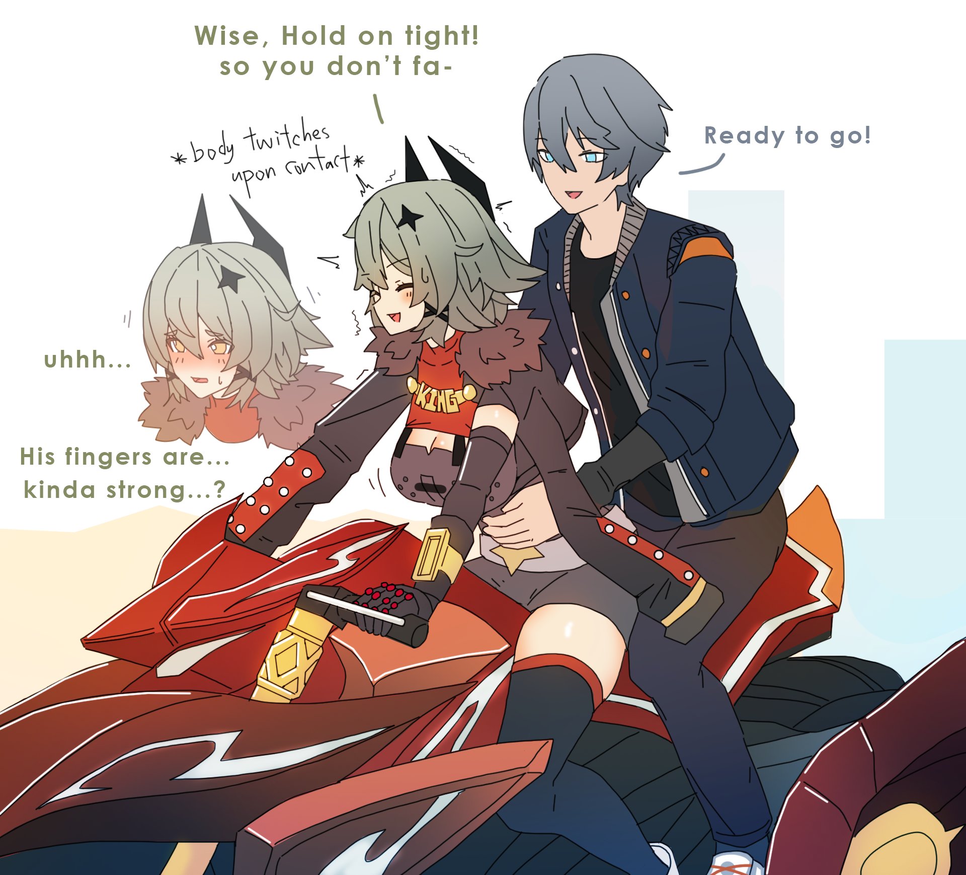 Safebooru - 1boy 1girl caesar king (zenless zone zero) dorahdew holding waist long hair ...