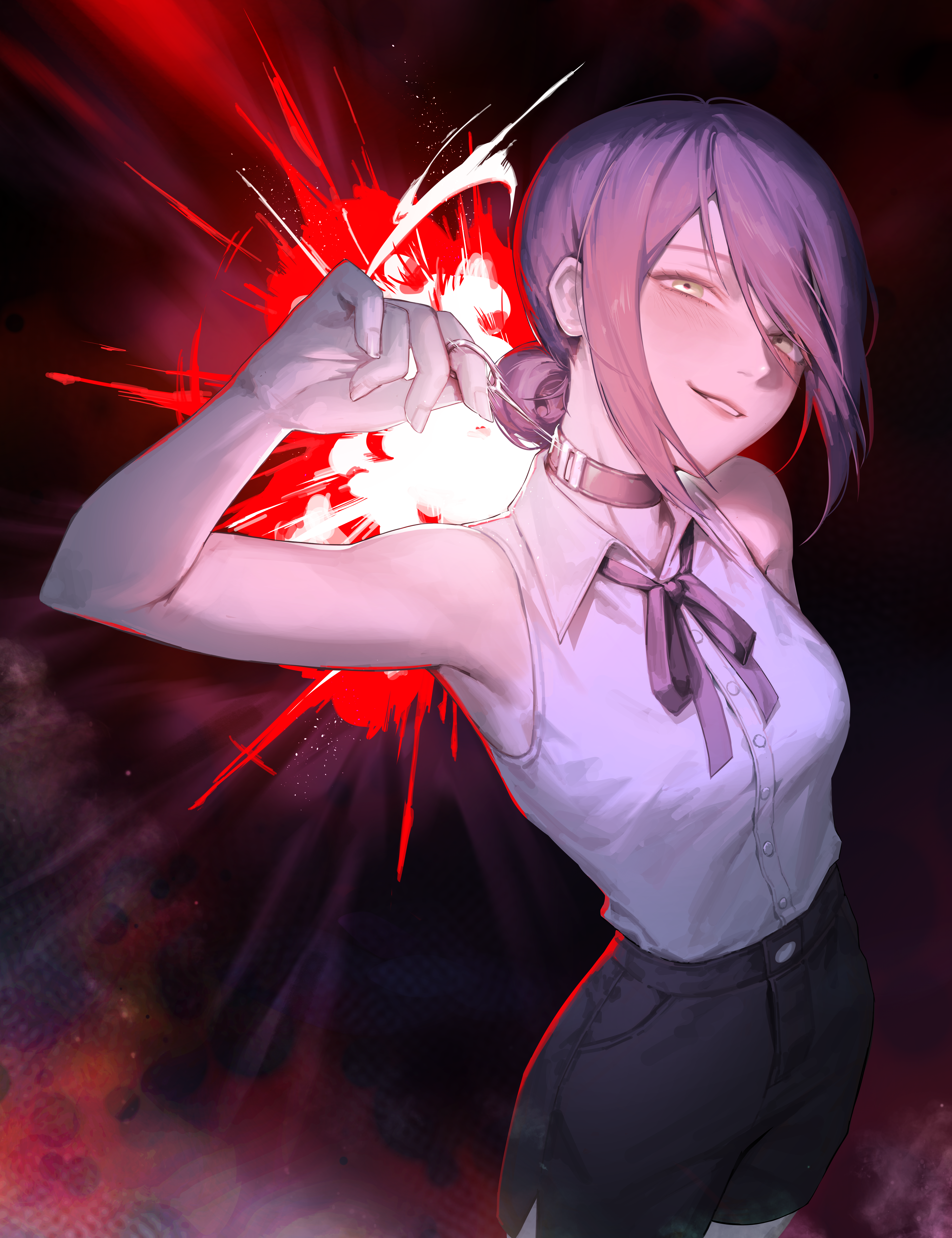 Safebooru 1girl 2bmm2 Absurdres Black Choker Black Shorts Chainsaw 4561