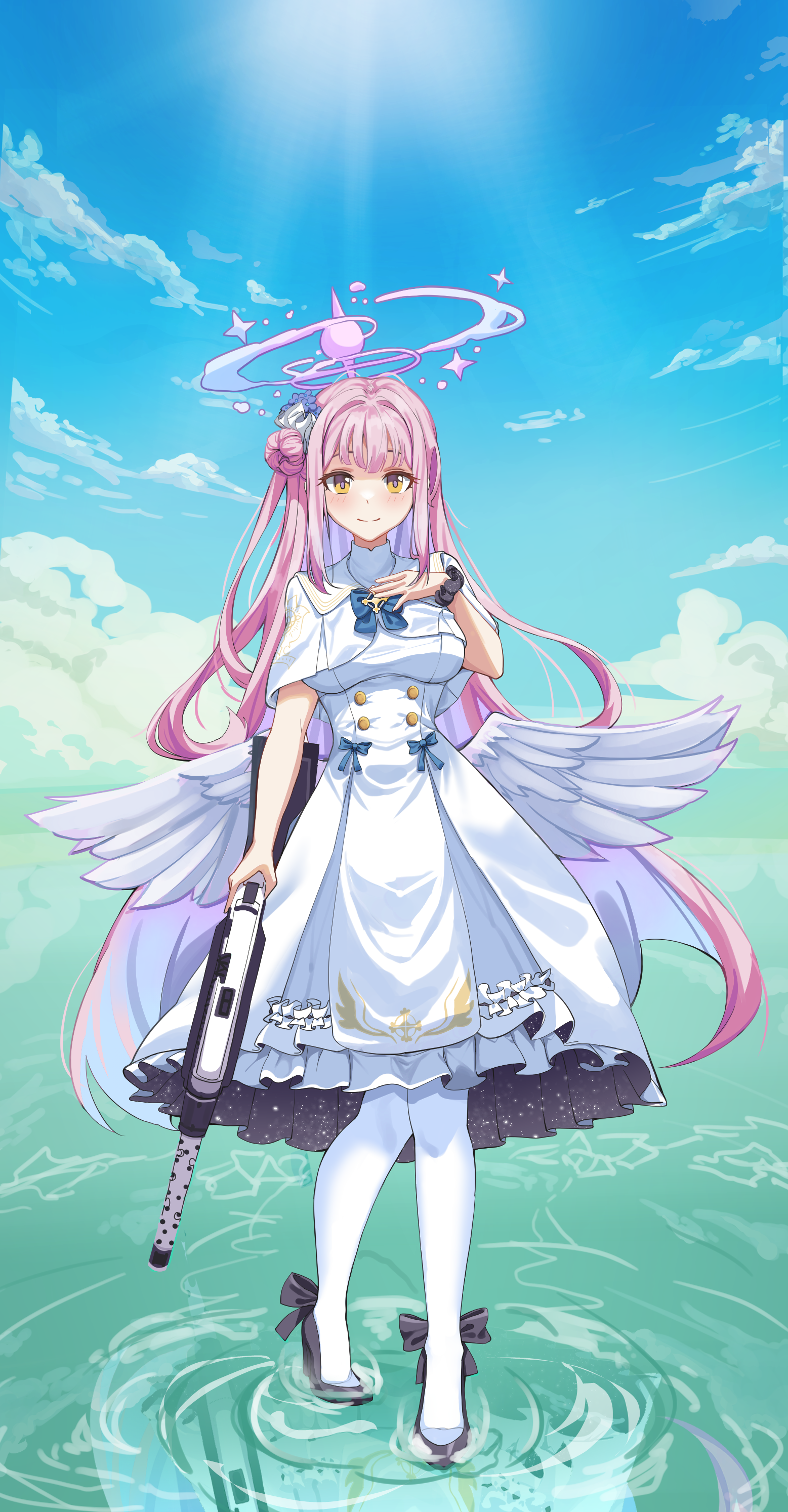 Safebooru - 1girl absurdres angel wings auk (auk518) blue archive blue bow blush bow buttons ...