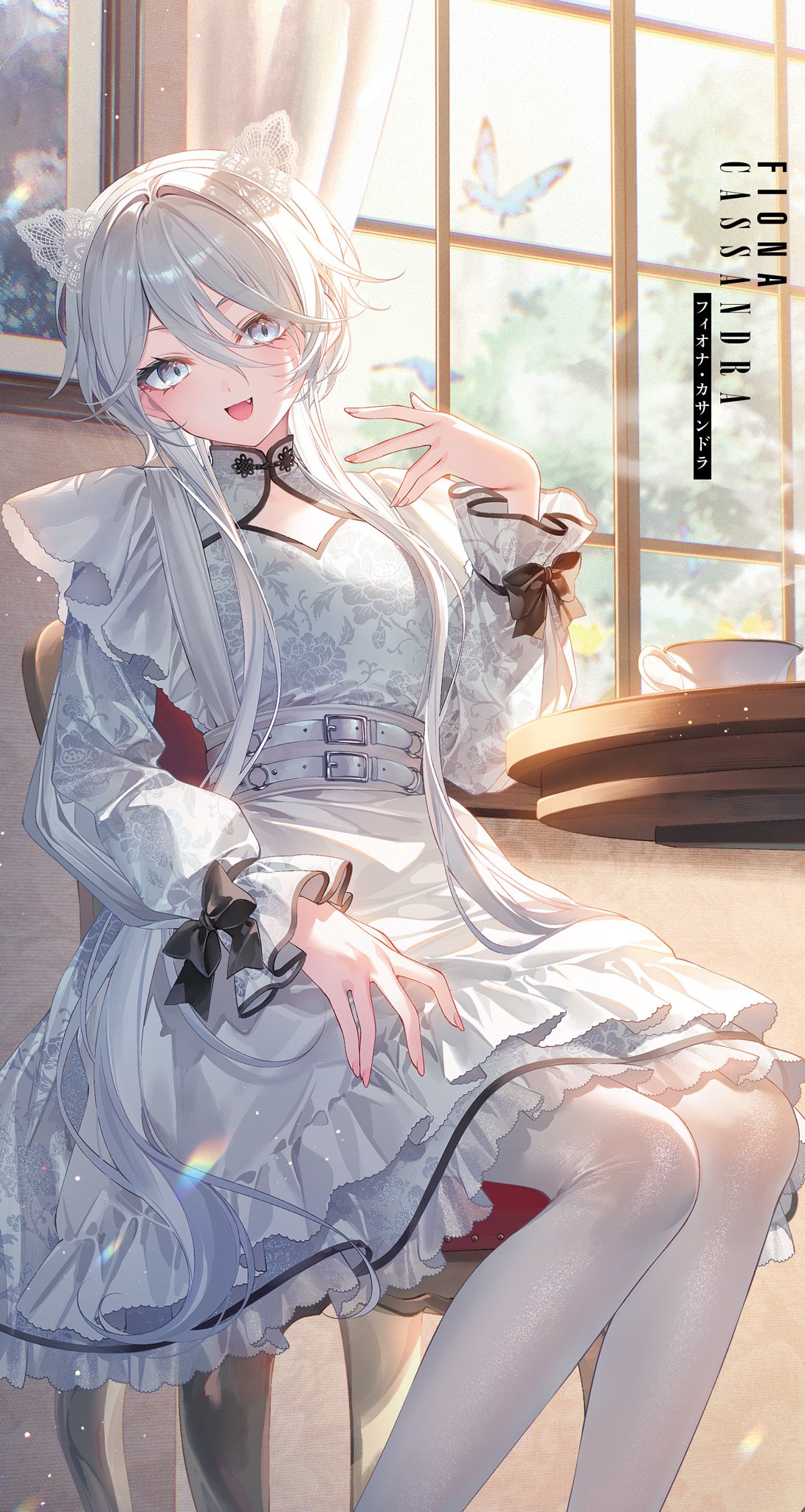 Safebooru - 1girl belt black bow blue butterfly blurry blurry background bow bug butterfly chair ...