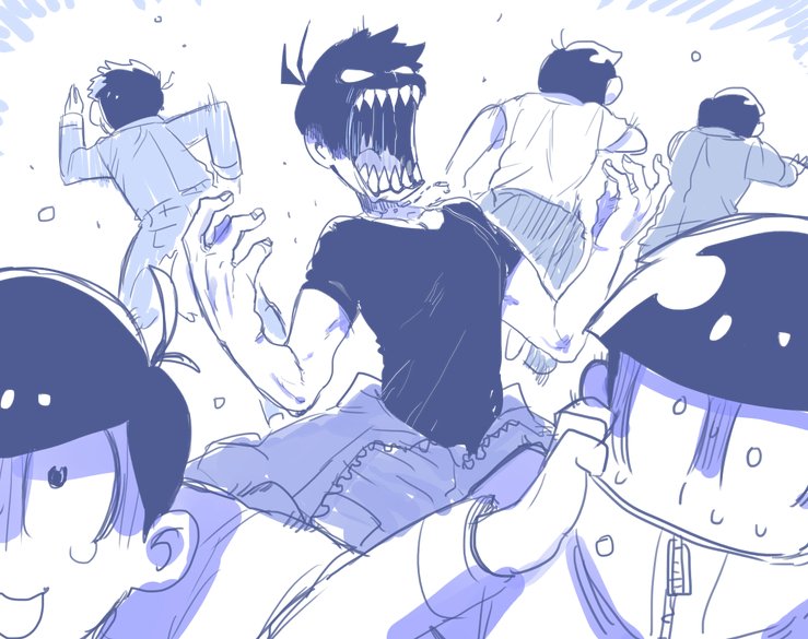 Safebooru - 6+boys angry brothers chain choromatsu clothes around waist ...