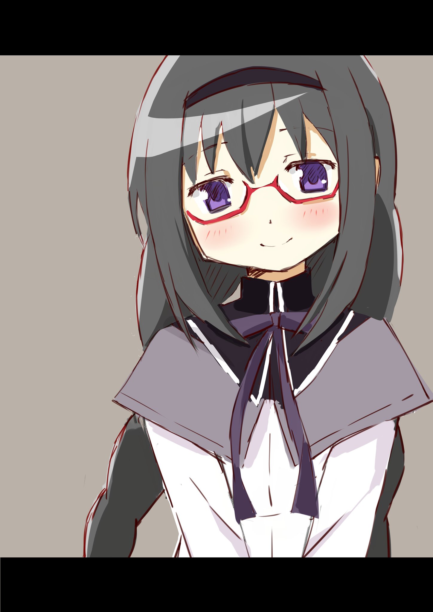 Safebooru - 1girl akemi homura black hair blush braid capelet glasses hairband highres long hair ...