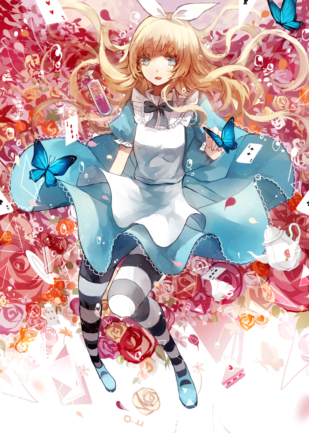 Safebooru - 1girl alice (wonderland) alice in wonderland blonde hair blue dress butterfly card ...