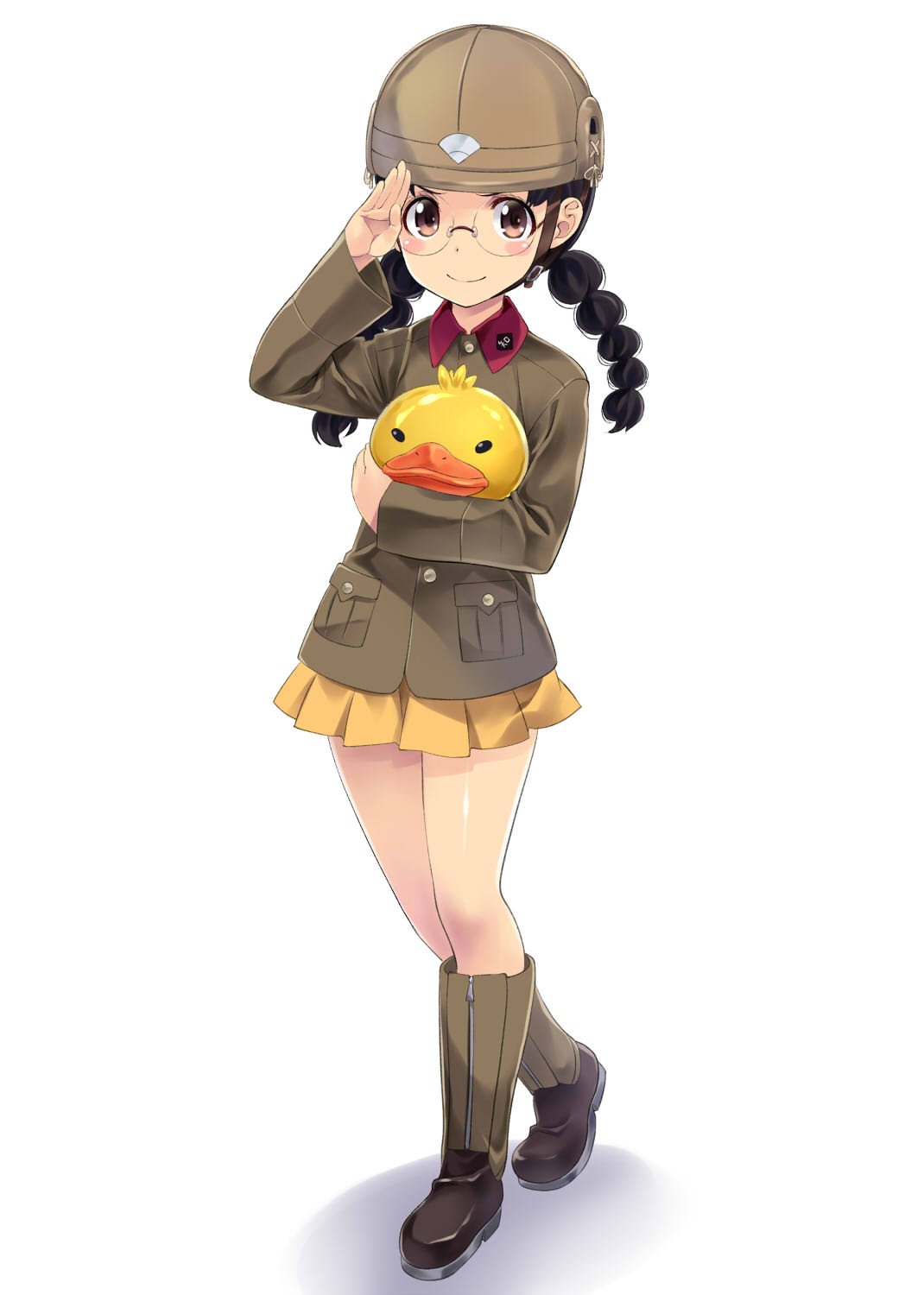 Safebooru - 1girl bird black hair blush boots braid brown eyes duck ...