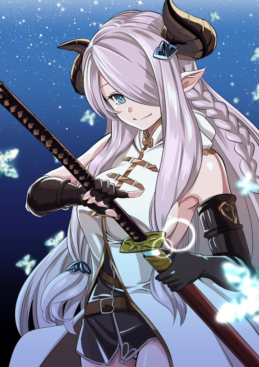 Safebooru 1girl Bare Shoulders Black Gloves Blue Eyes Blush Braid