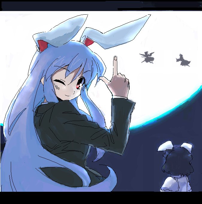 Safebooru - bunny ears finger gun inaba tewi moon mystia lorelei night ...