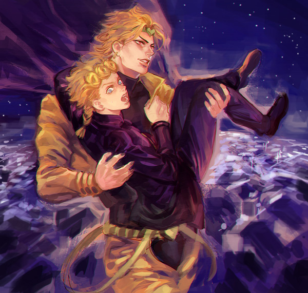 Safebooru - 2boys blonde hair blue eyes braid carrying dio brando father and son giorno giovanna ...