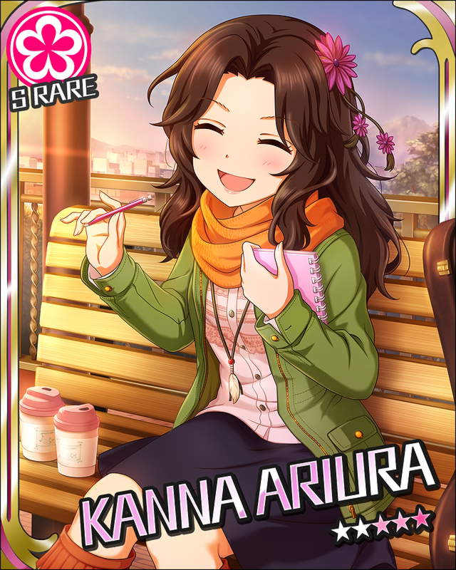 Safebooru - ariura kanna bench blush brown hair character name closed eyes happy idolmaster ...