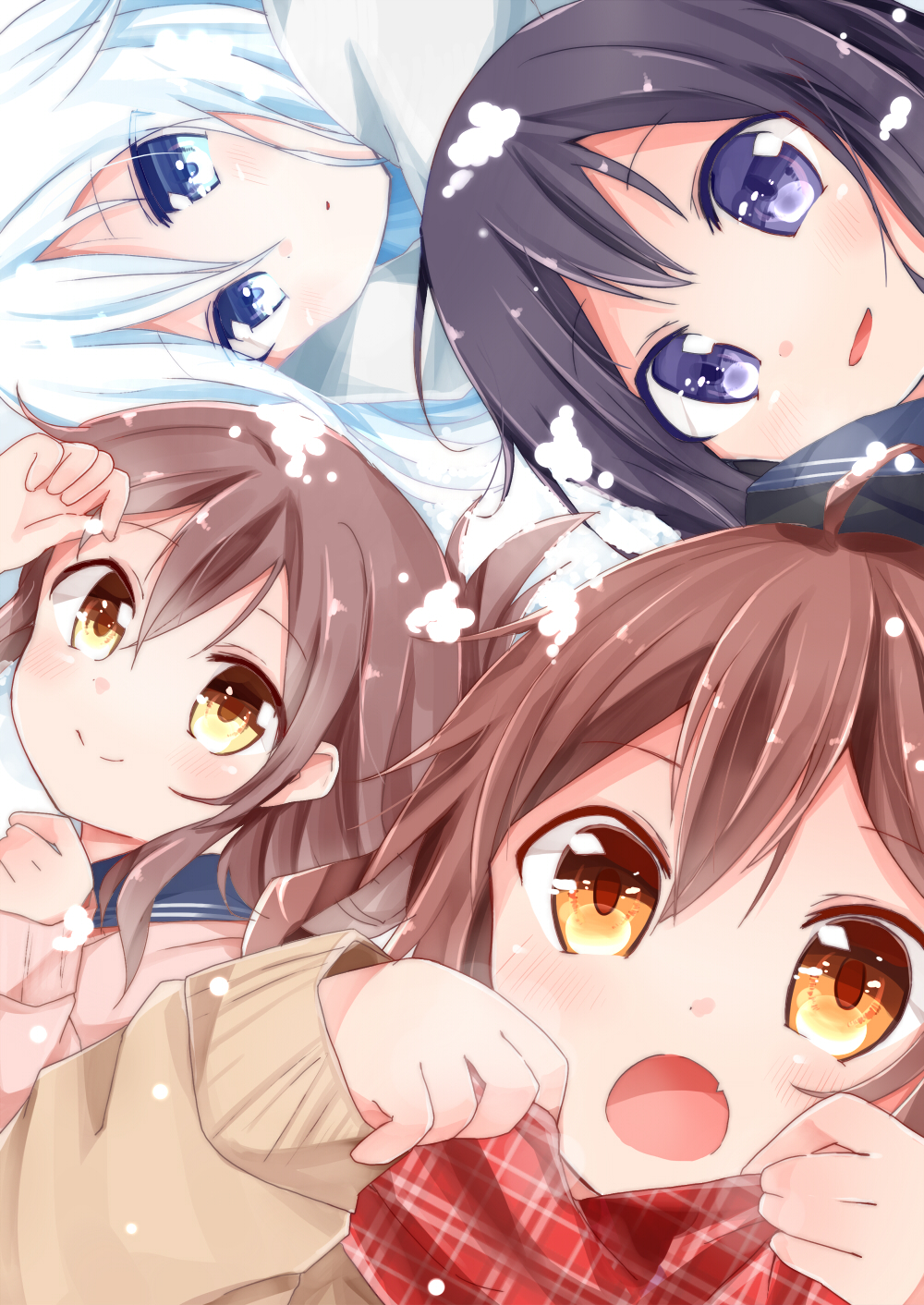 Safebooru - 4girls :o ahoge akatsuki (kantai collection) aqua eyes aqua hair brown eyes brown ...