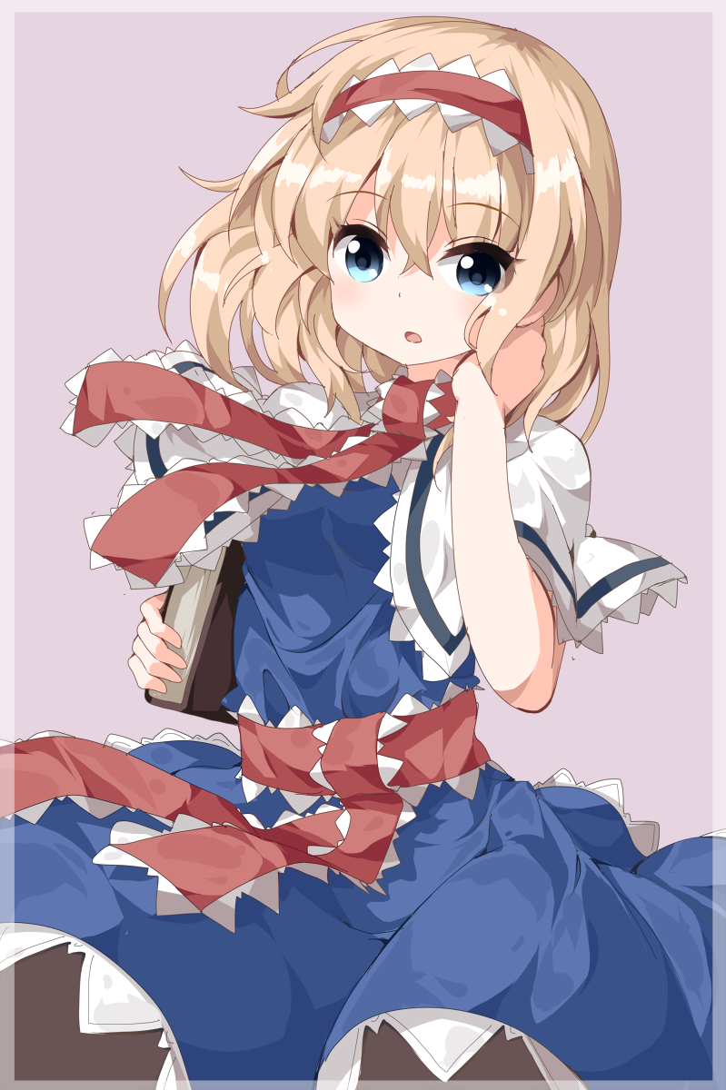 Safebooru - 1girl alice margatroid apron ascot blonde hair blue dress blue eyes book bow capelet ...