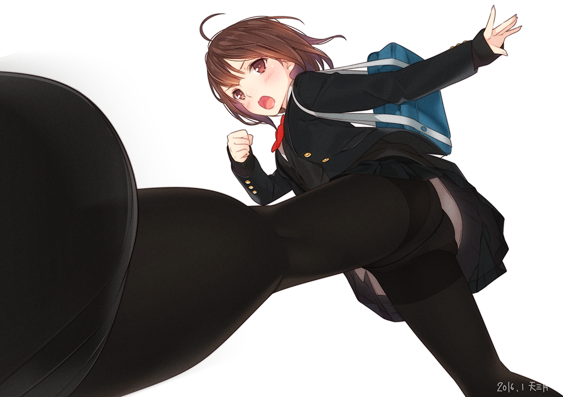 Safebooru - 1girl ama mitsuki bag black legwear blush brown eyes brown hair crotch seam dated ...
