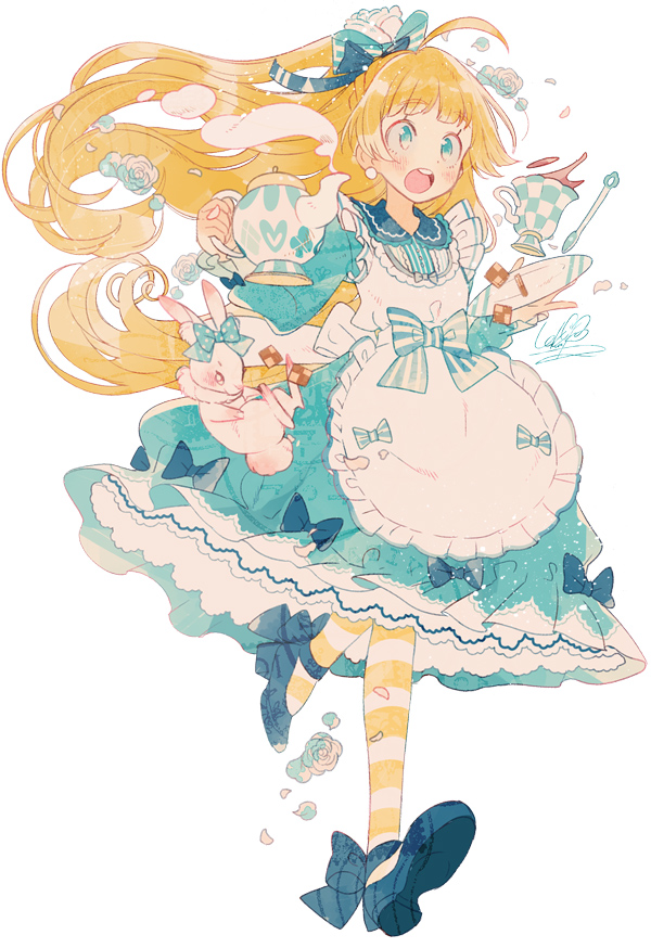 Safebooru - 1girl :o alice (wonderland) alice in wonderland animal artist request blonde hair ...