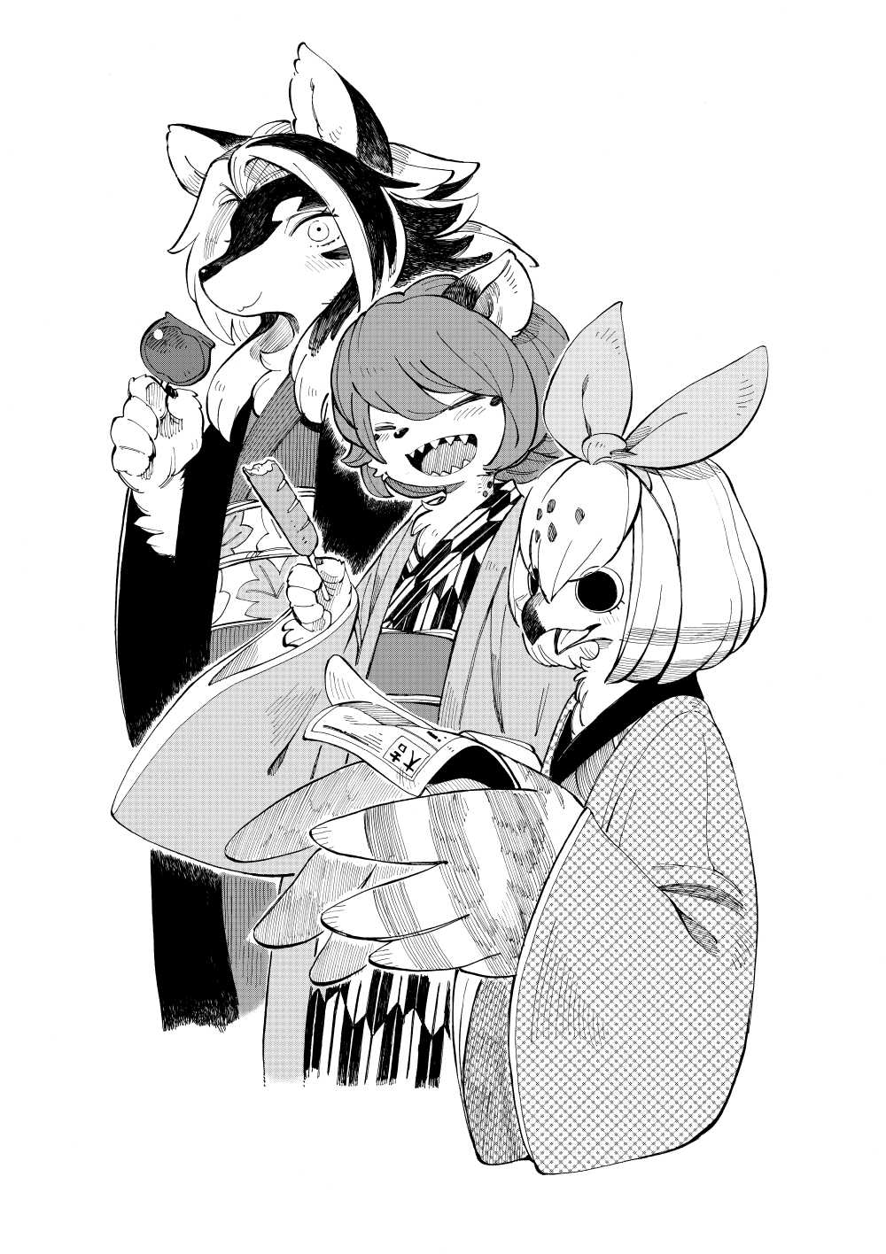 Safebooru - animal ears beak candy apple closed eyes food furry highres ...