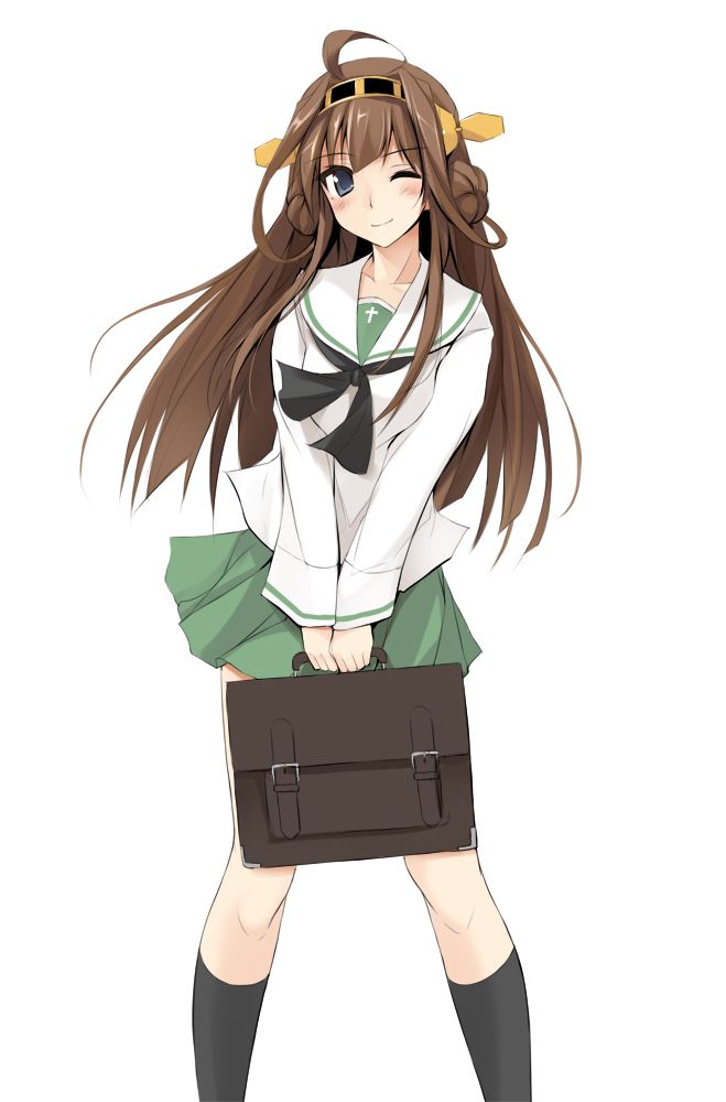 Safebooru - 1girl ahoge alternate costume bag black legwear blue eyes ...