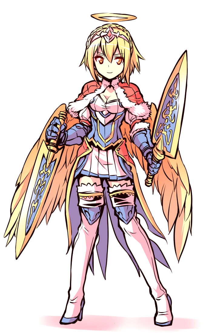 Safebooru - 1girl angel wings armor blonde hair boots breasts capelet ...