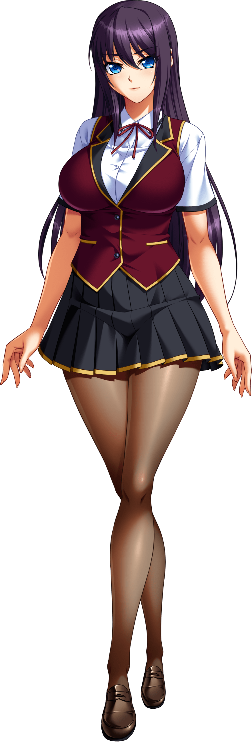 Safebooru - 1girl absurdres arms at sides black skirt blue eyes breasts brown footwear closed ...