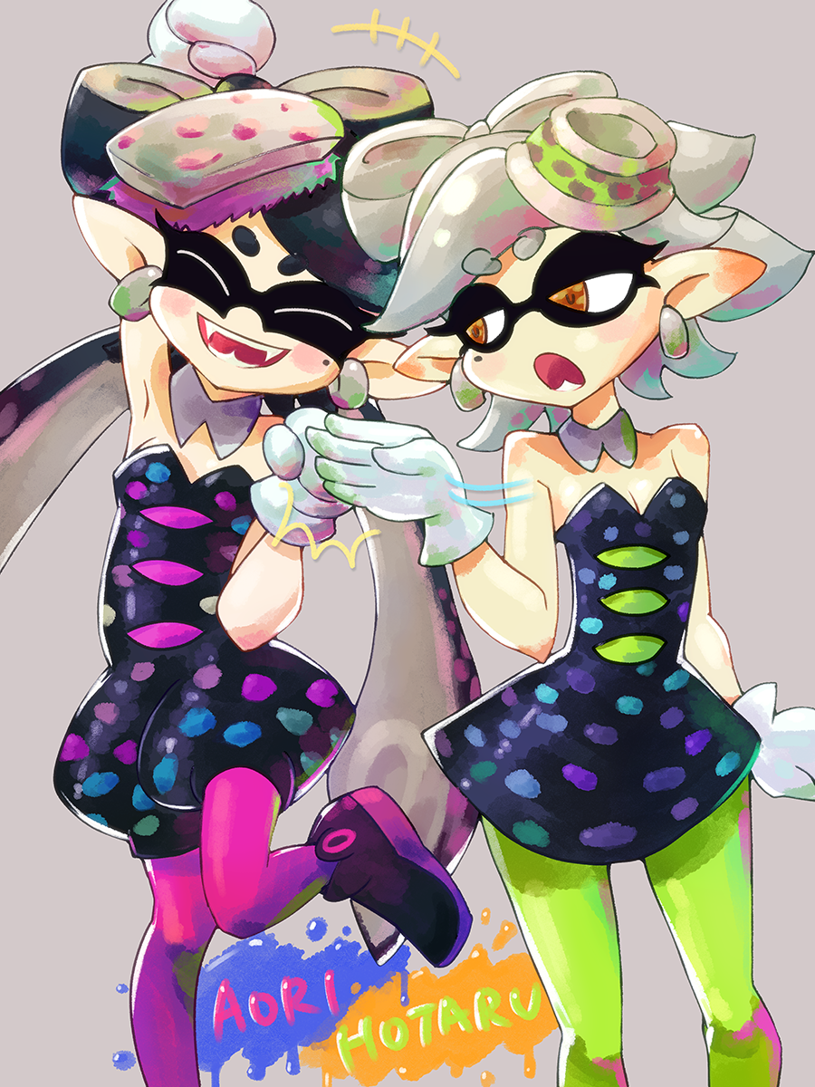 Safebooru - 2girls 966 aori (splatoon) arm up black dress black hair ...