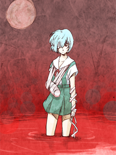 Safebooru - ayanami rei bandage bandages blood blue hair cast eyepatch ...