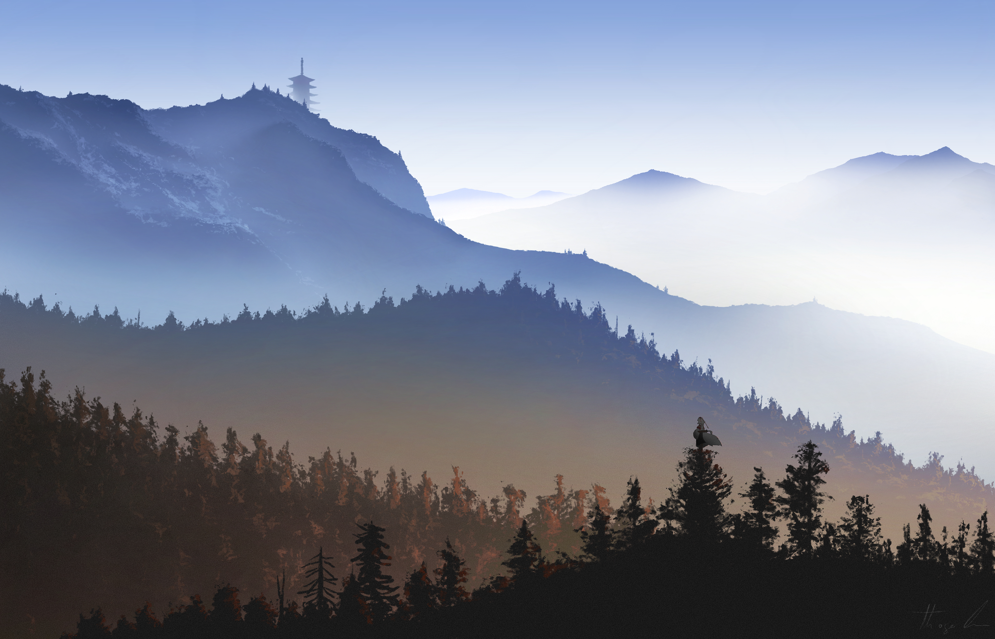 Safebooru 1girl Blue Sky Commentary Request Day Forest Highres