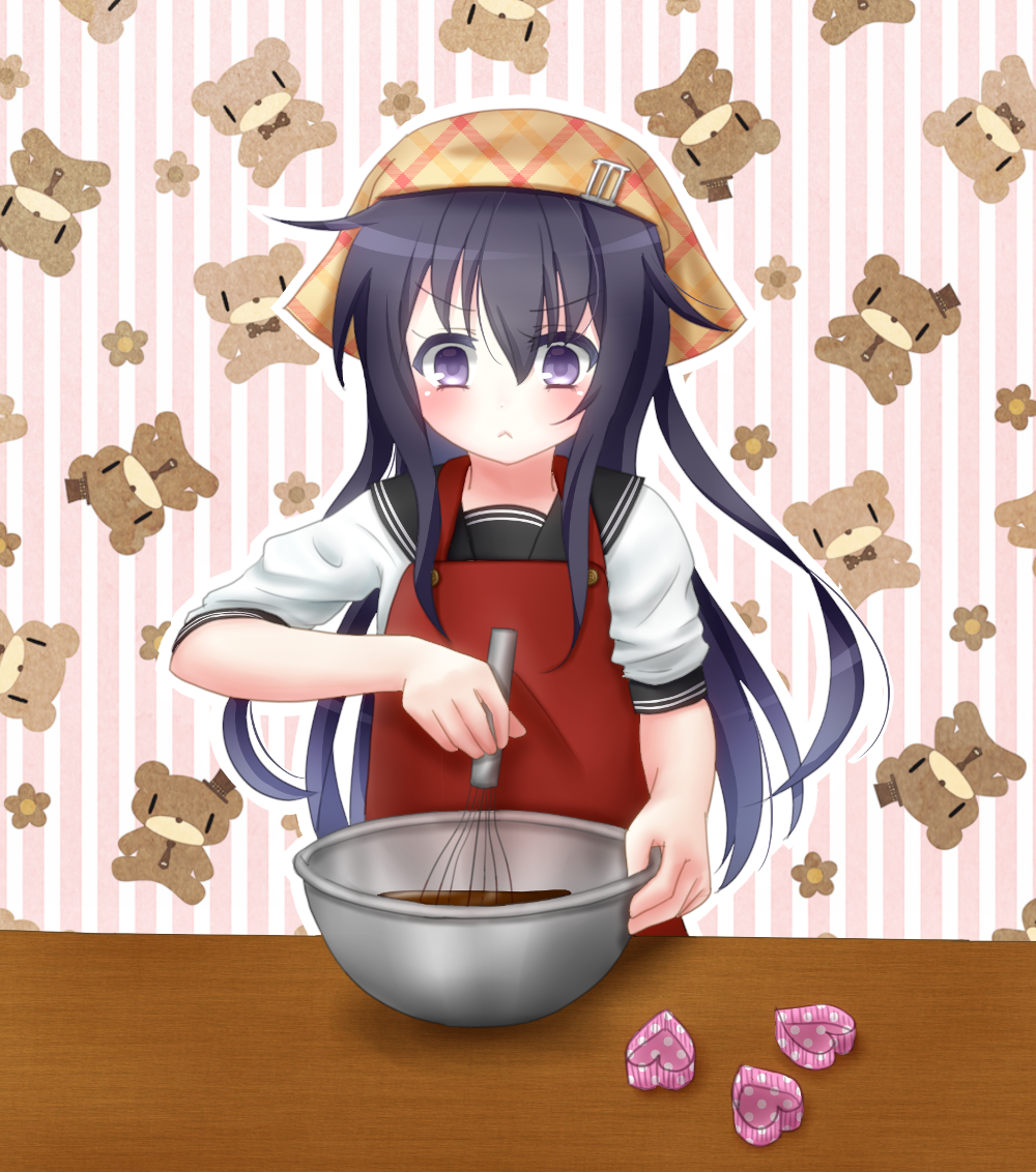 Safebooru - 1girl akatsuki (kantai collection) apron badge bear print ...