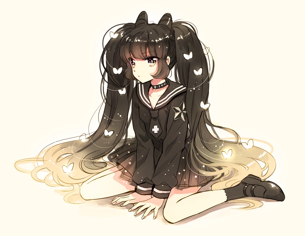 Safebooru - + + 1girl black hair brown eyes butterfly choker devi rock double bun full body ...
