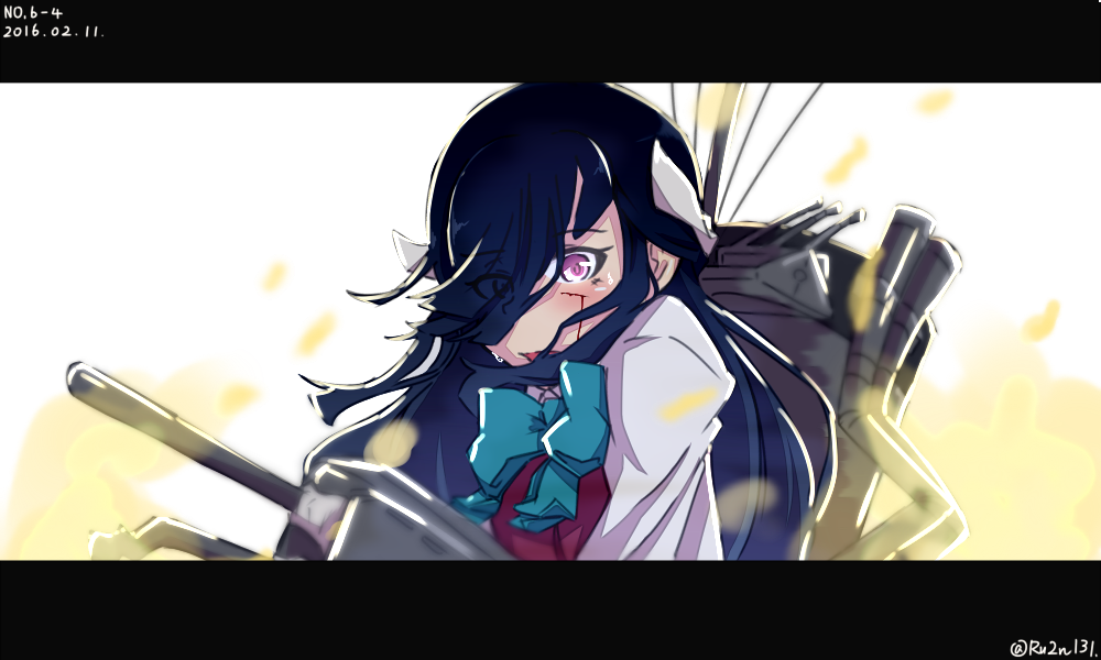 Safebooru - 1girl black hair bleeding blood blush cannon commentary request dated hair over one ...
