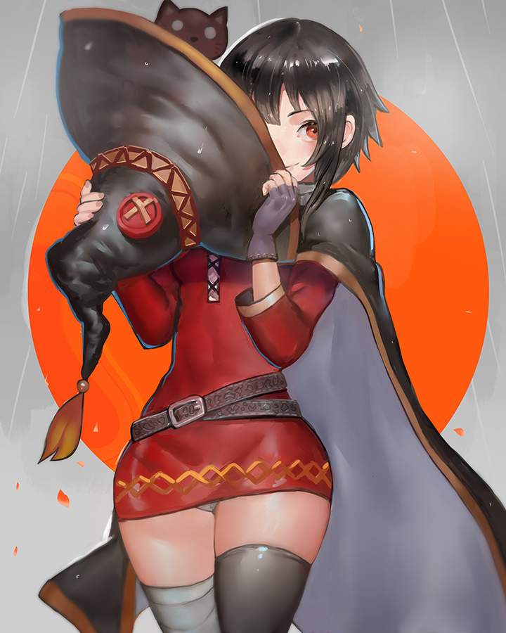 Safebooru - 1girl bandages belt black hair black legwear cape cat covering face danann dress ...