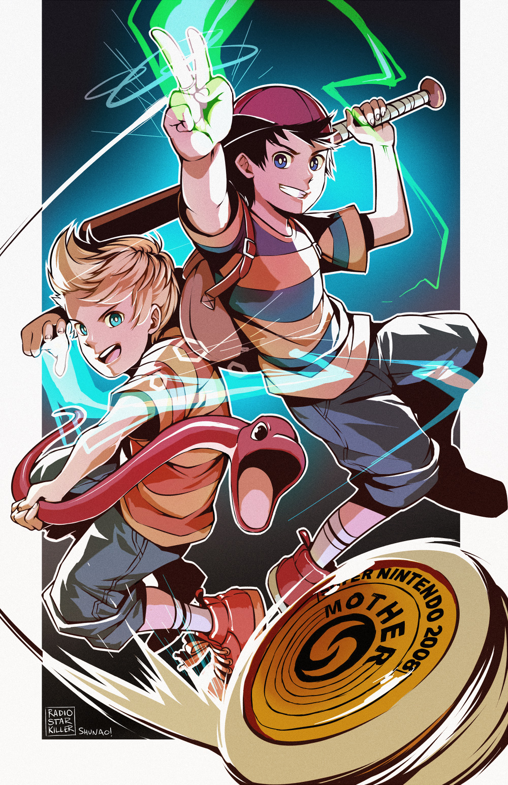 Safebooru - 2boys aura baseball bat baseball cap black hair blonde hair blue eyes electricity ...