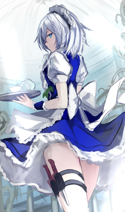 Safebooru - 1girl apron blue eyes braid izayoi sakuya knife looking at viewer maid maid ...